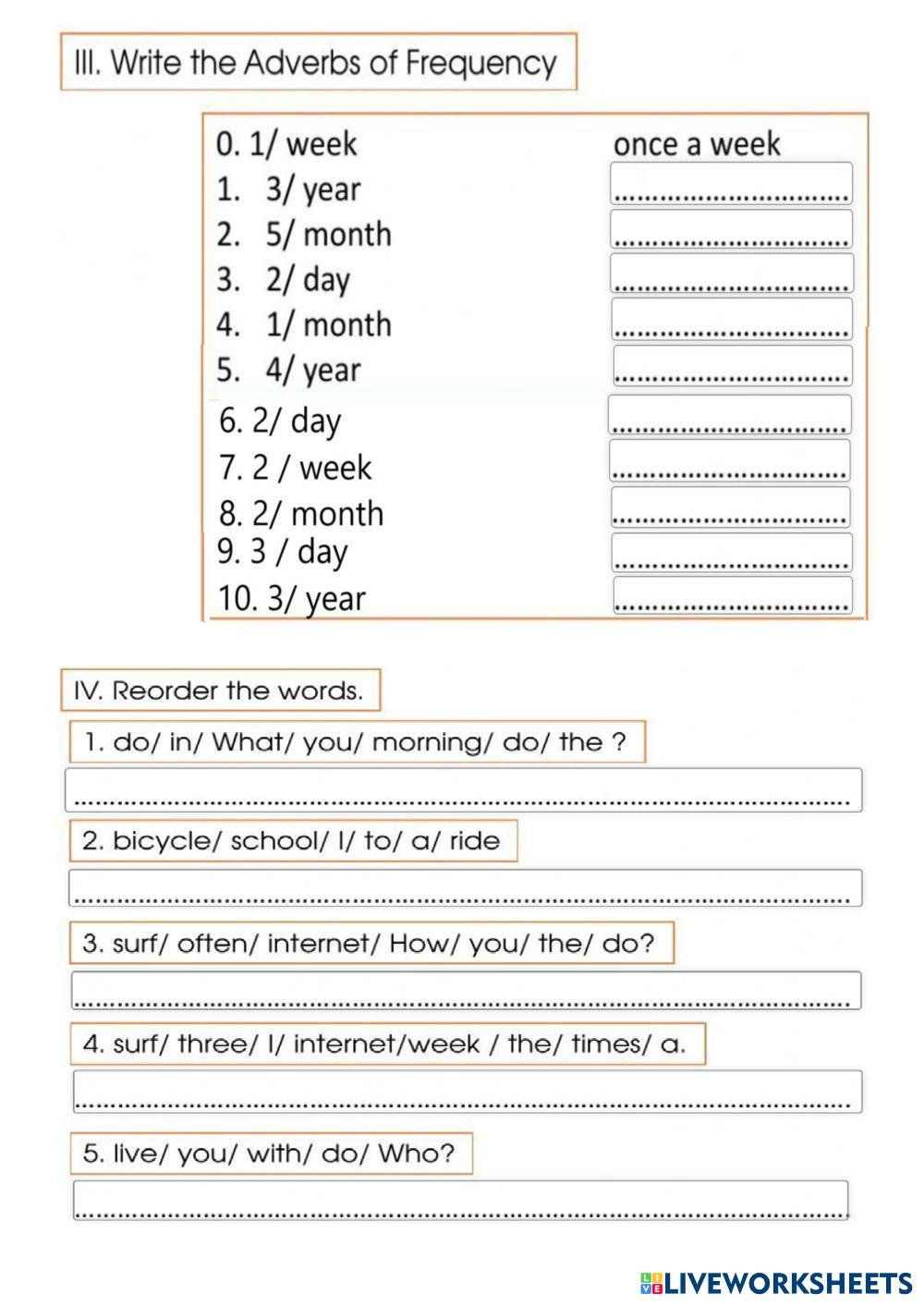 how often | Free Interactive Worksheets | 7801346