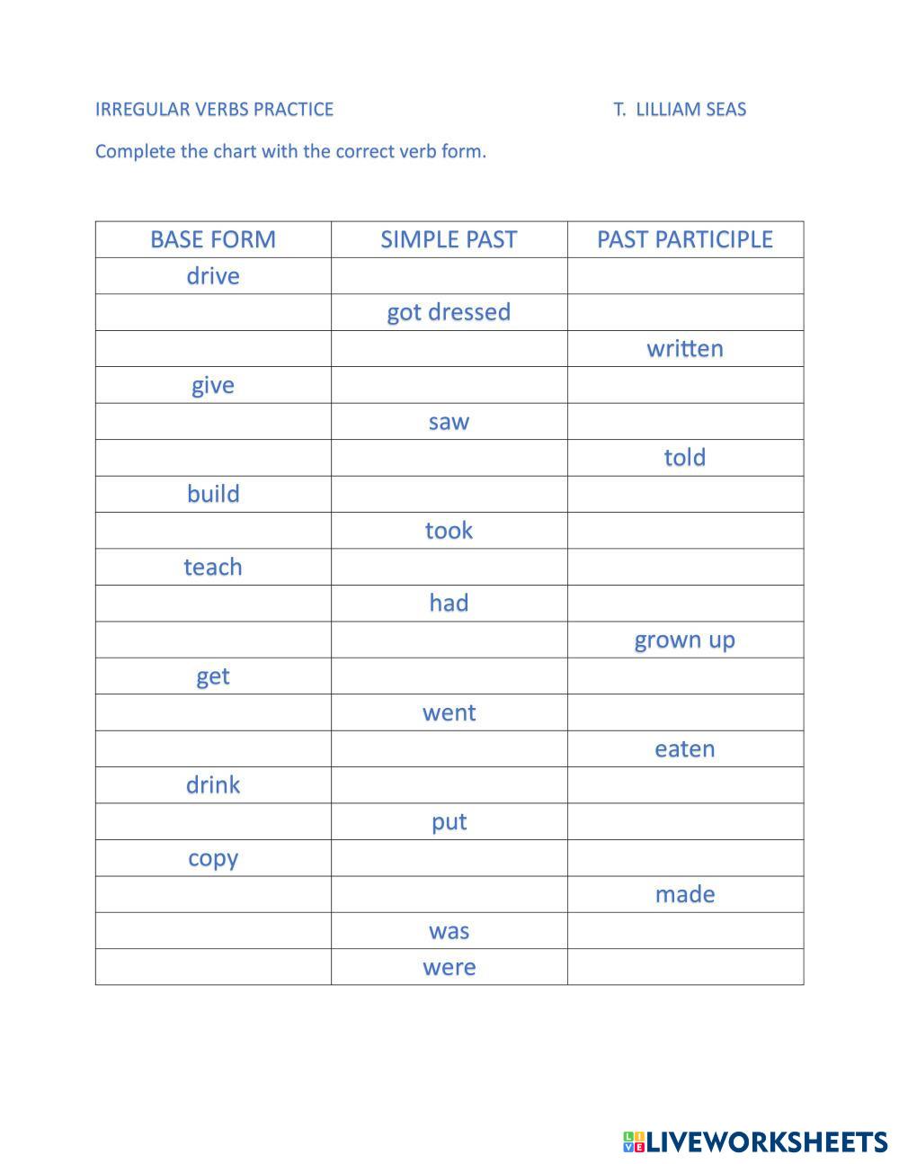 IRREGULAR VERBS | Live Worksheets