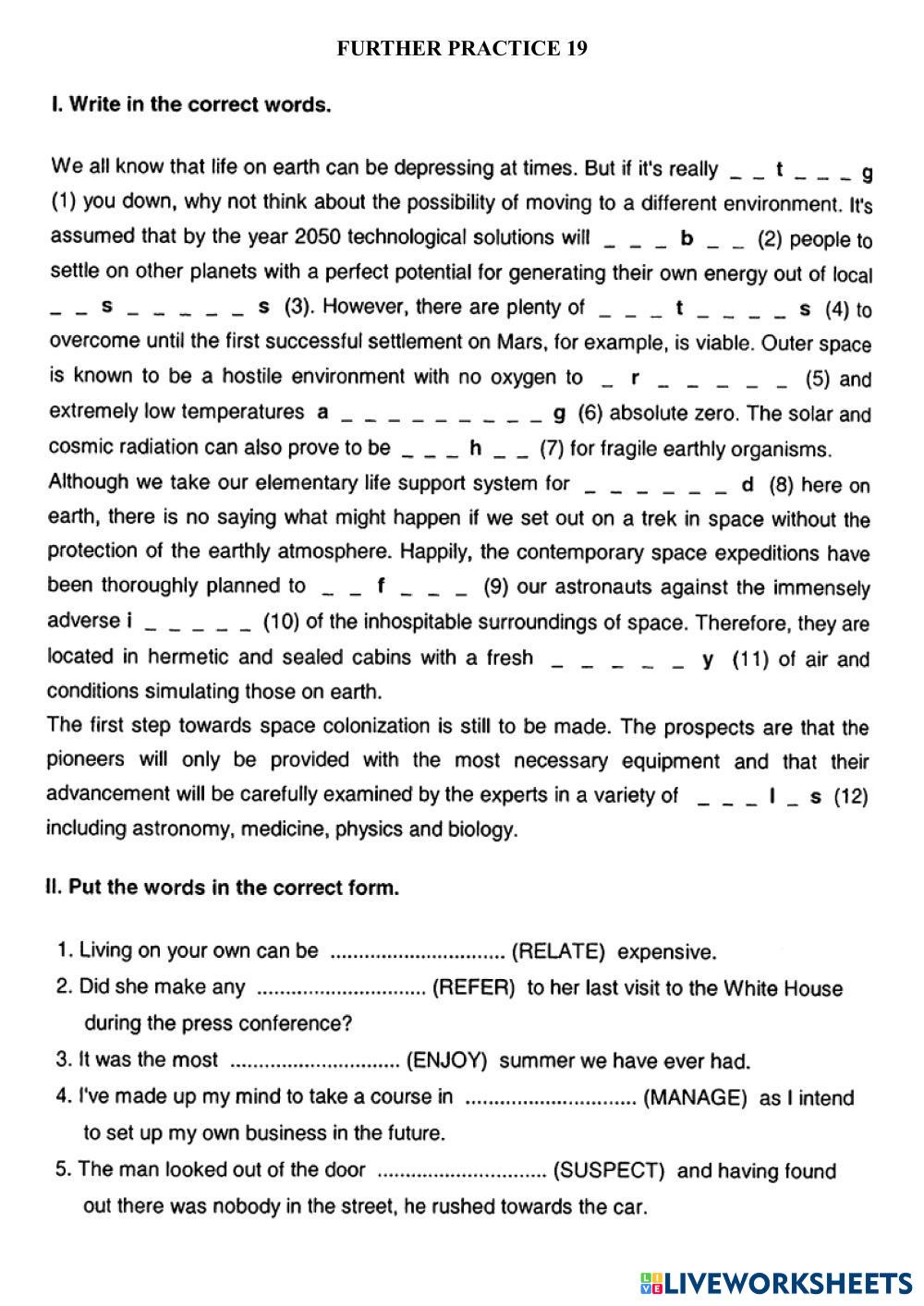 FURTHER PRACTICE 19 7802731 | xthao167 | Live Worksheets