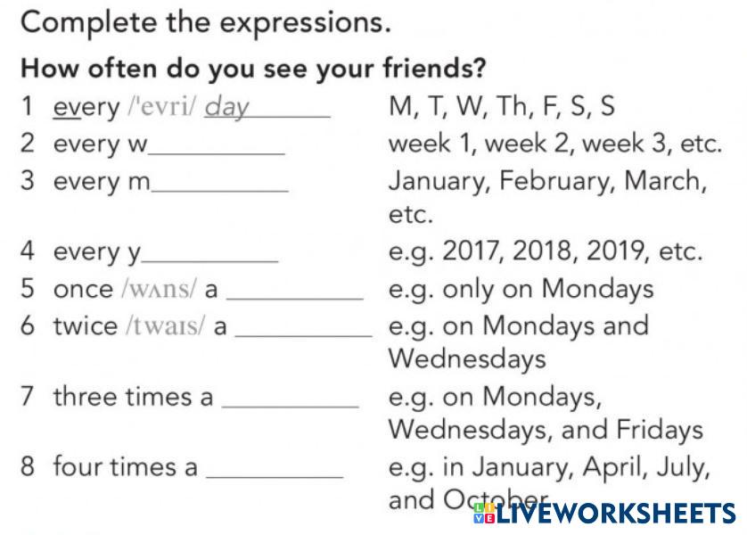 expressions of frequency | taisonkh | Live Worksheets