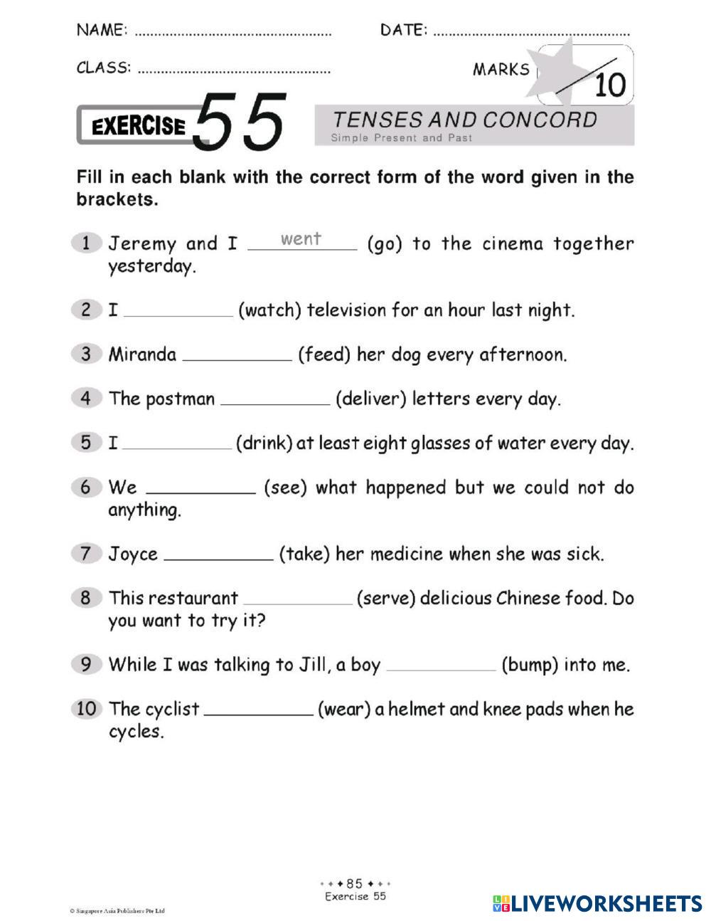 Ex 55_TENSE AND… | Free Interactive Worksheets | 7807258