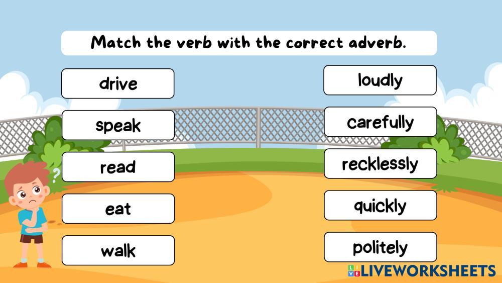 Verb Adverb Mat… | Free Interactive Worksheets | 7808980