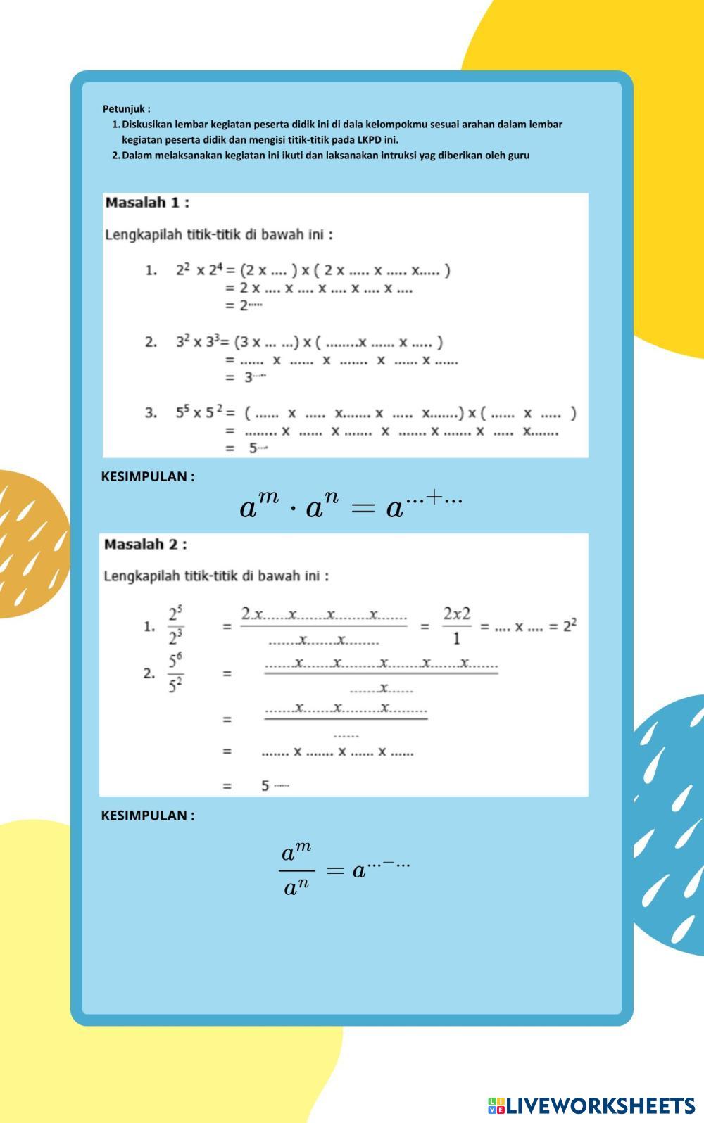 LKPD EKSPONEN 1… | Free Interactive Worksheets | 7809245