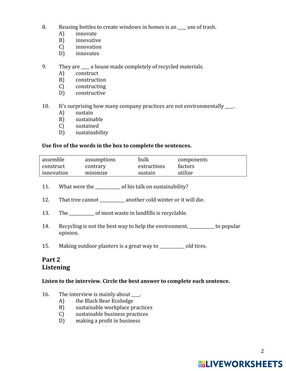 7809950 | Listening Quiz 1 | Hoa Le Kim | LiveWorksheets
