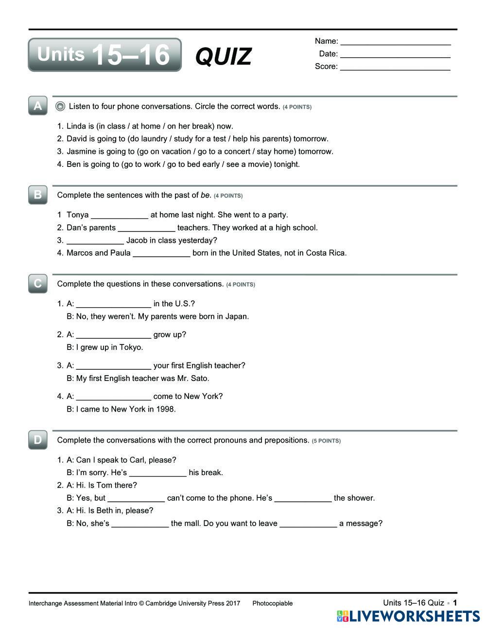 Unit 15-16 7810885 | Ricardo | Live Worksheets