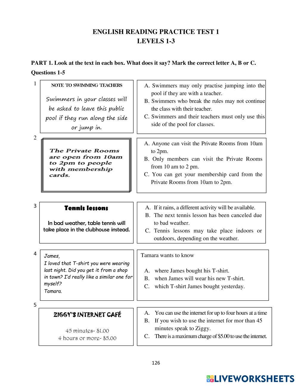 7811727 | B1-READING TEST 1 | Hiếu Đỗ | LiveWorksheets