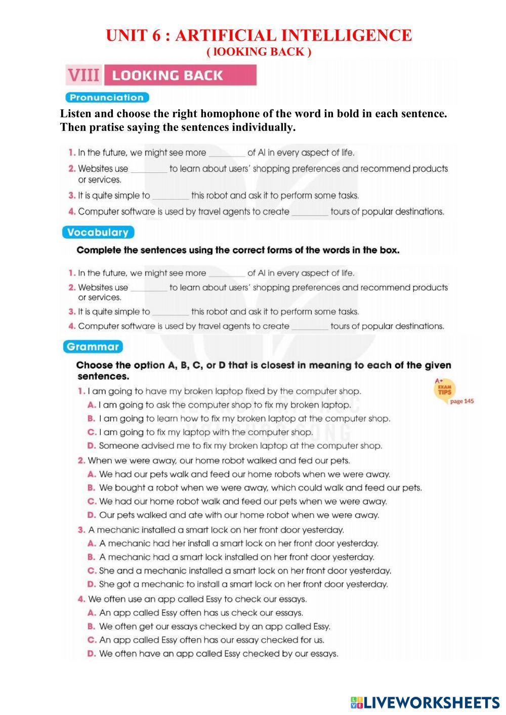 7812498 | Unit 6: Artificial intelligence - Looking back