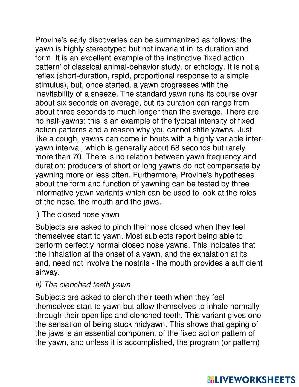 Yawning | Globe English | Live Worksheets