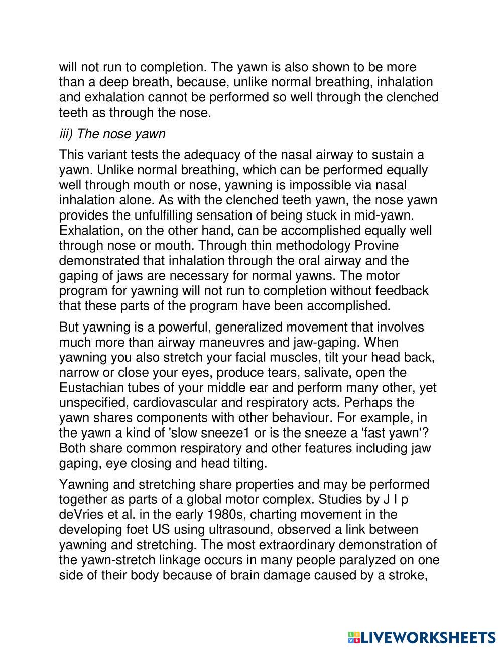 Yawning | Globe English | Live Worksheets