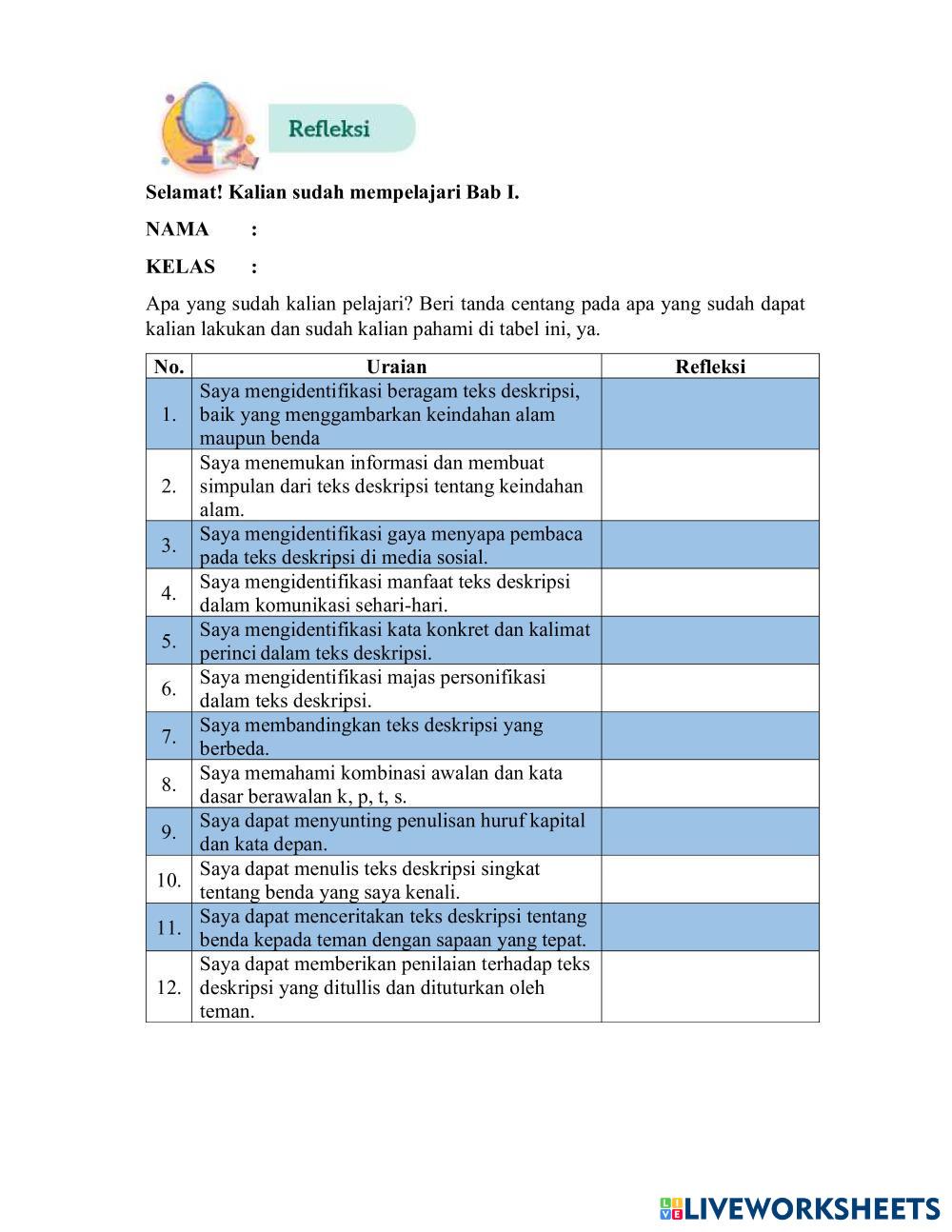Teks Deskripsi … | Free Interactive Worksheets | 7817009