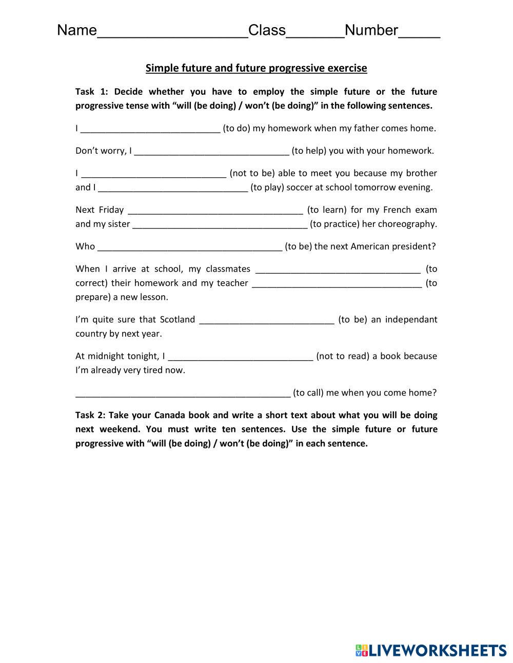 ใบงานเรื่อง Future Simple Vs Future Continuous Tense 2