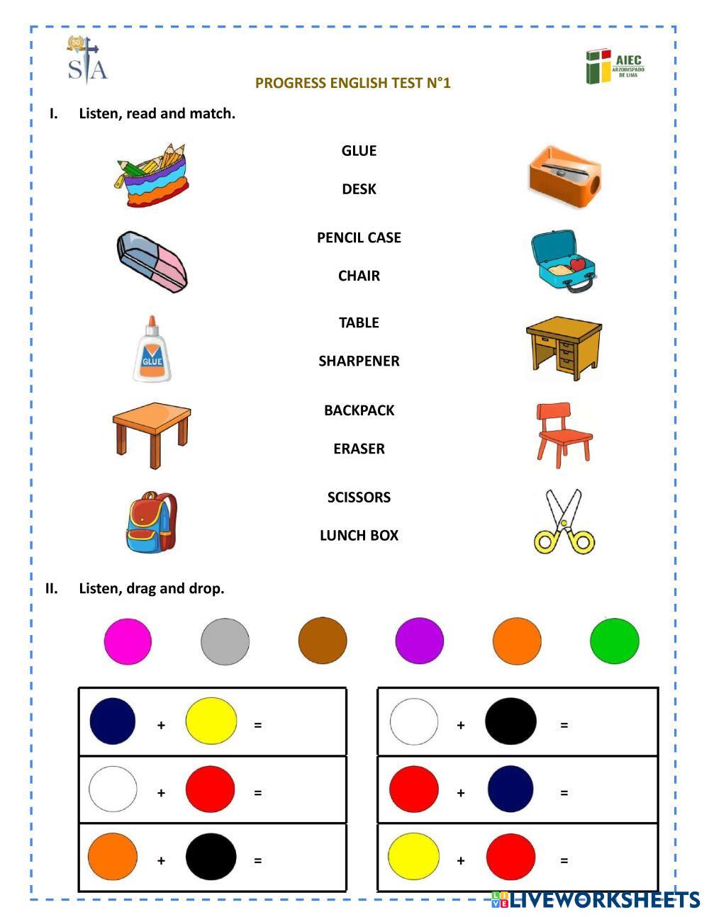 PROGRESS ENGLISH TEST N°1 | egsuarez | Live Worksheets