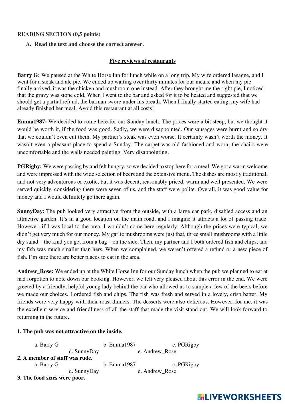 Final Exam Lev… | Free Interactive Worksheets | 7819830