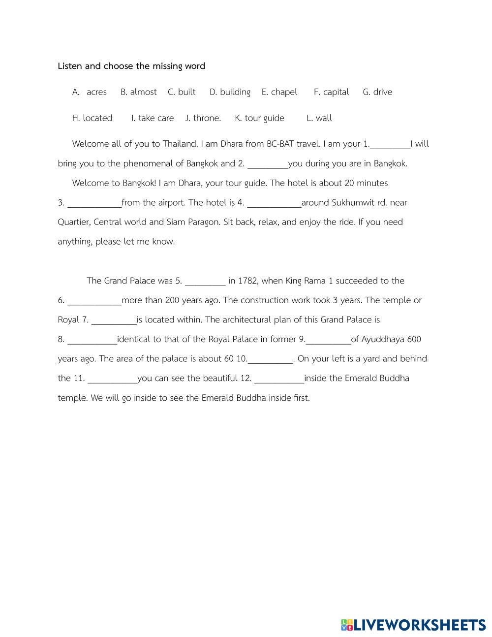 Tour guide | Free Interactive Worksheets | 7822751