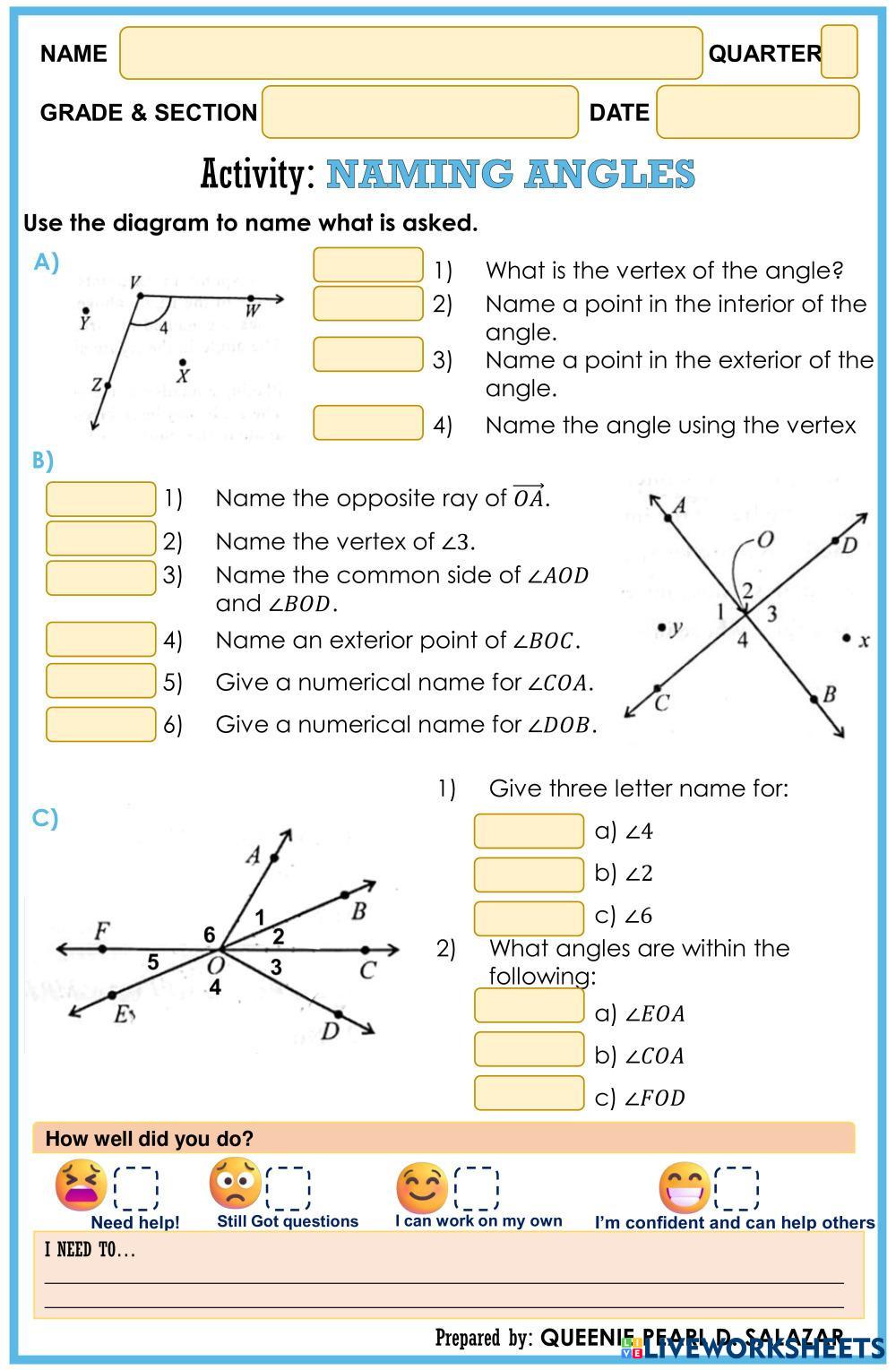 NAMING ANGLES | qpdomasig | Live Worksheets