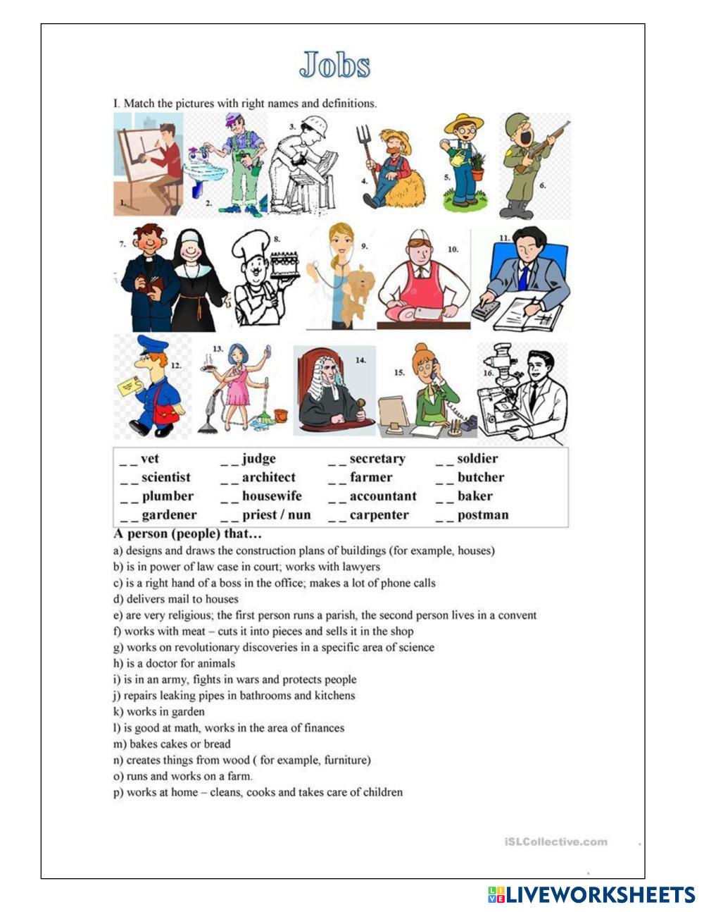 Jobs | Free Interactive Worksheets | 7825089