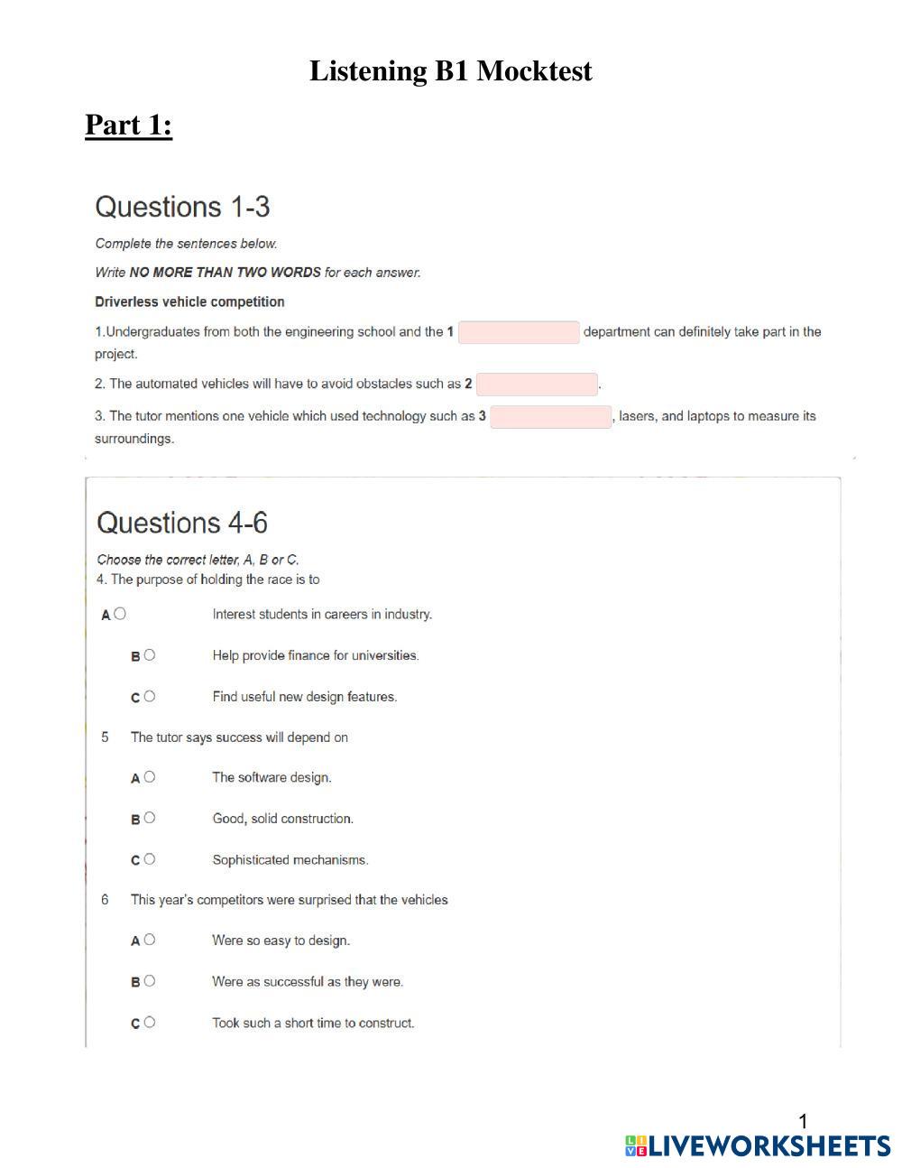 Listening B1 Mo… | Free Interactive Worksheets | 7825456