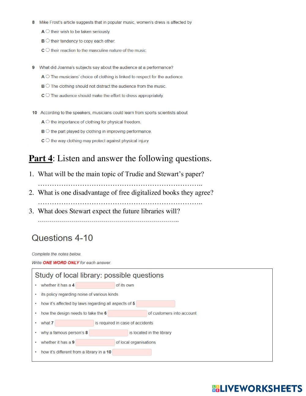 Listening B1 Mo… | Free Interactive Worksheets | 7825456