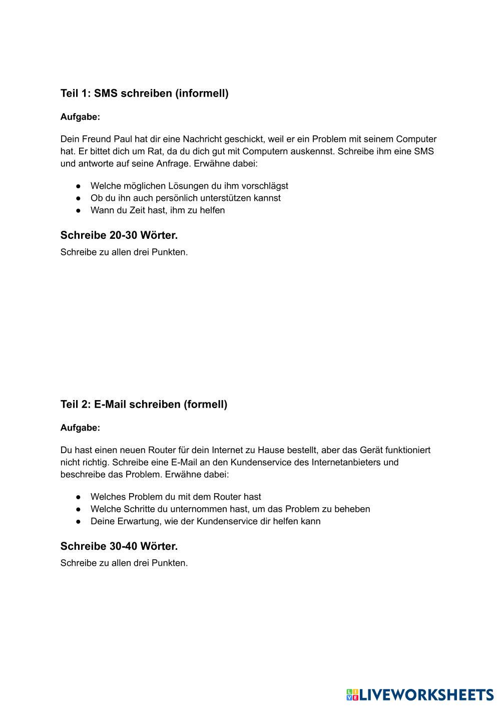 Schreiben A2 (I… | Free Interactive Worksheets | 7825724