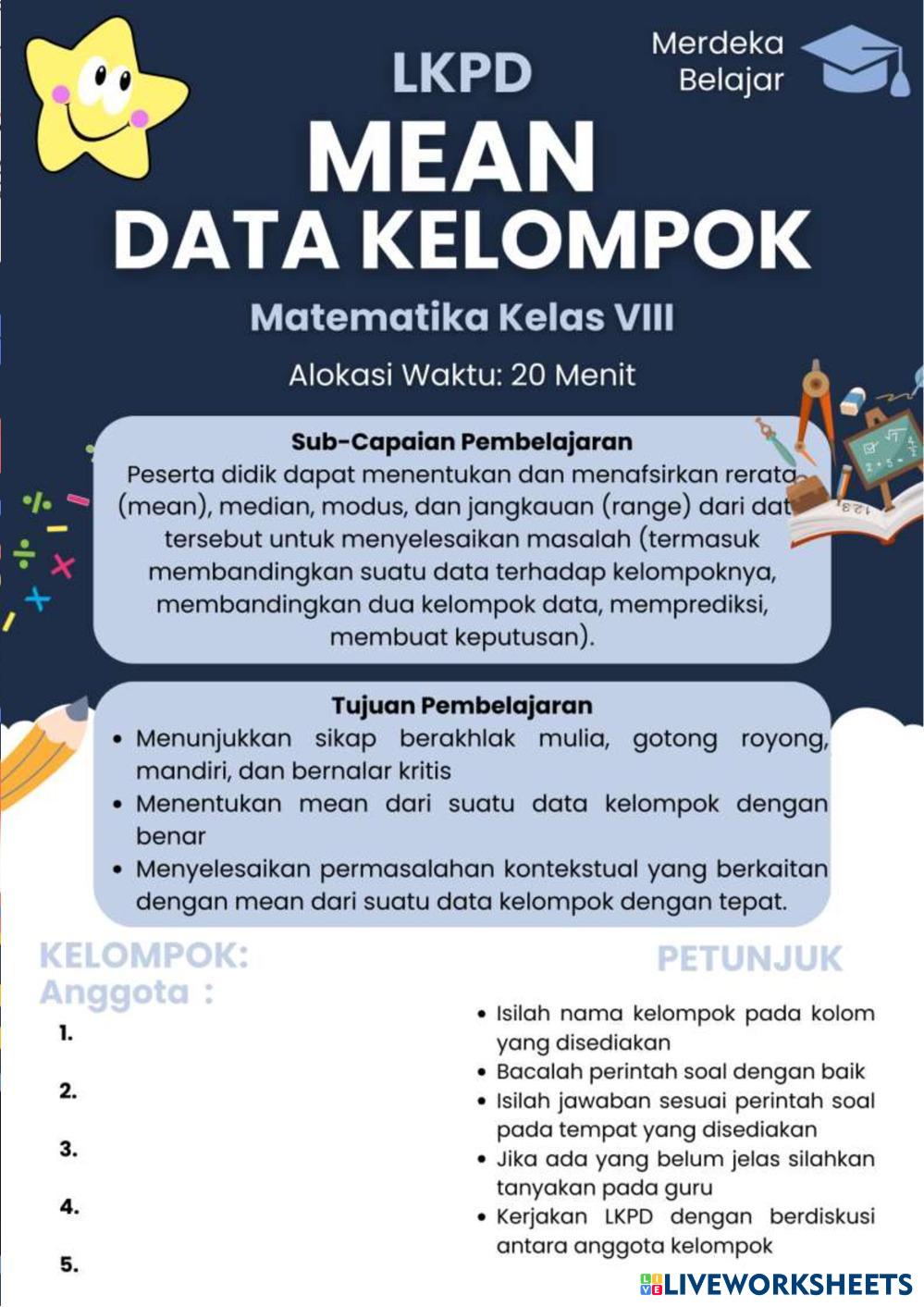 LKPD Mean Data … | Free Interactive Worksheets | 7826118