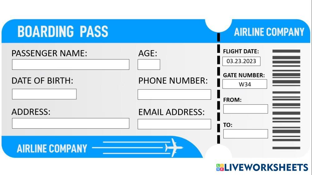 Byron | Flight ticket 7829949 | LiveWorksheets