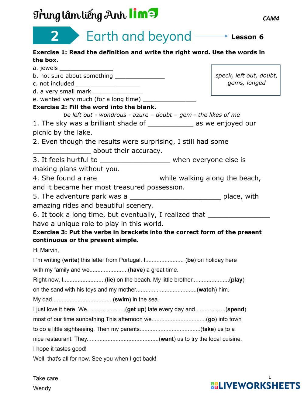 CAM4 - U2 L6 | Free Interactive Worksheets | 7830115