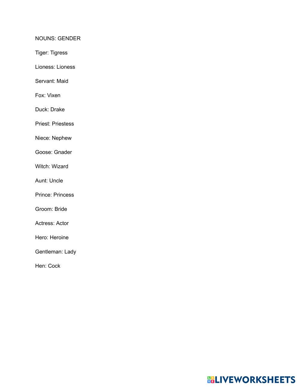 Nouns Gender 7831385 | Simran_ | Live Worksheets