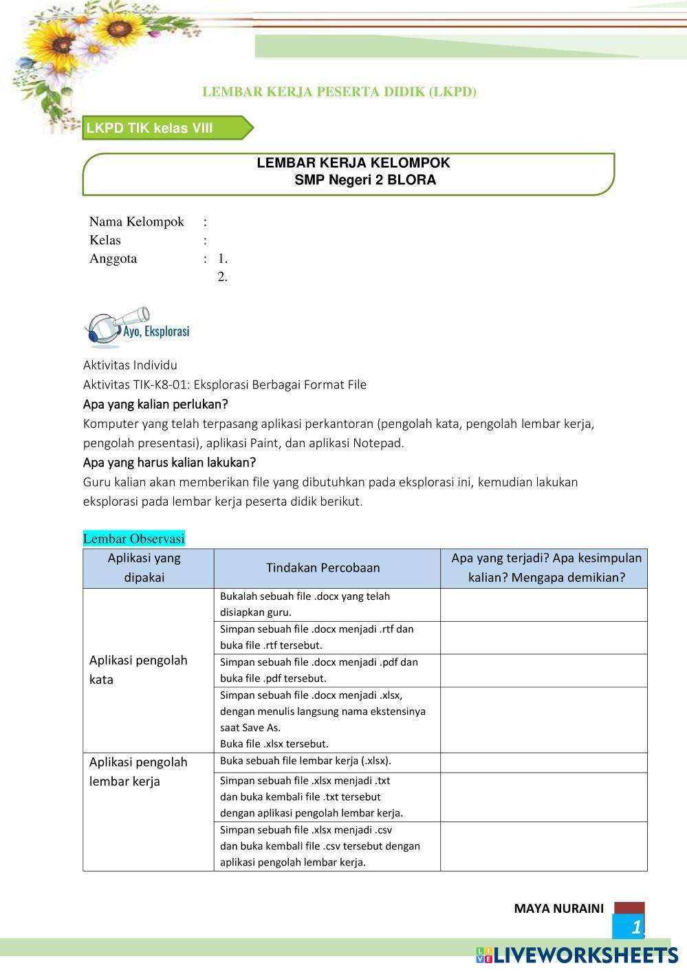 Aktivitas TIK-K… | Free Interactive Worksheets | 7831555