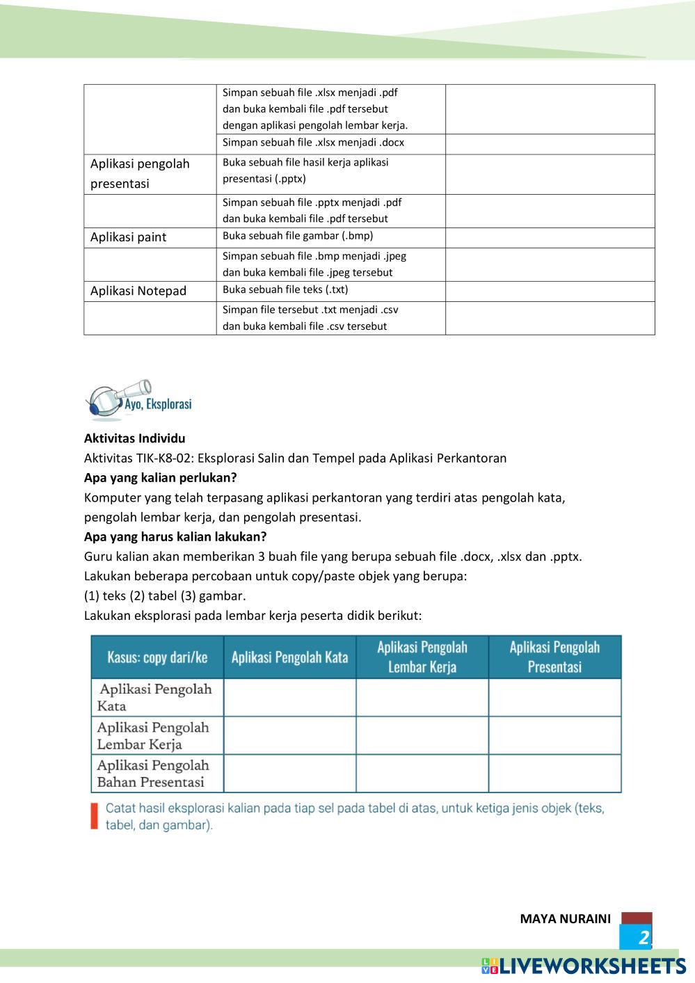 Aktivitas TIK-K… | Free Interactive Worksheets | 7831555