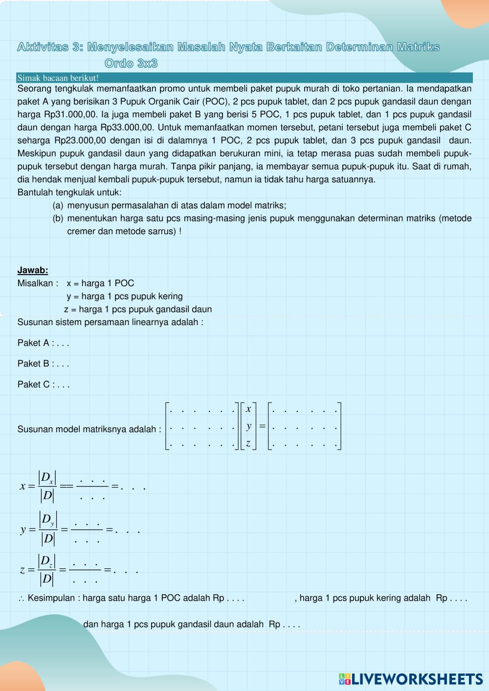 E-LKPD Determin… | Free Interactive Worksheets | 7827864