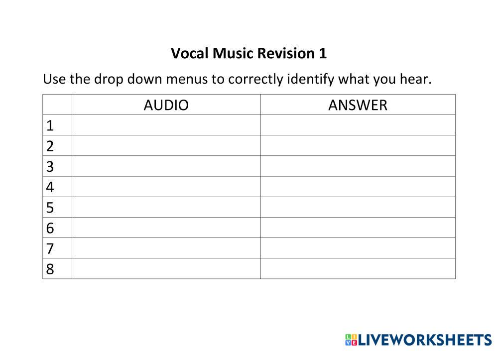 Vocal Music Rev… | Free Interactive Worksheets | 7836326