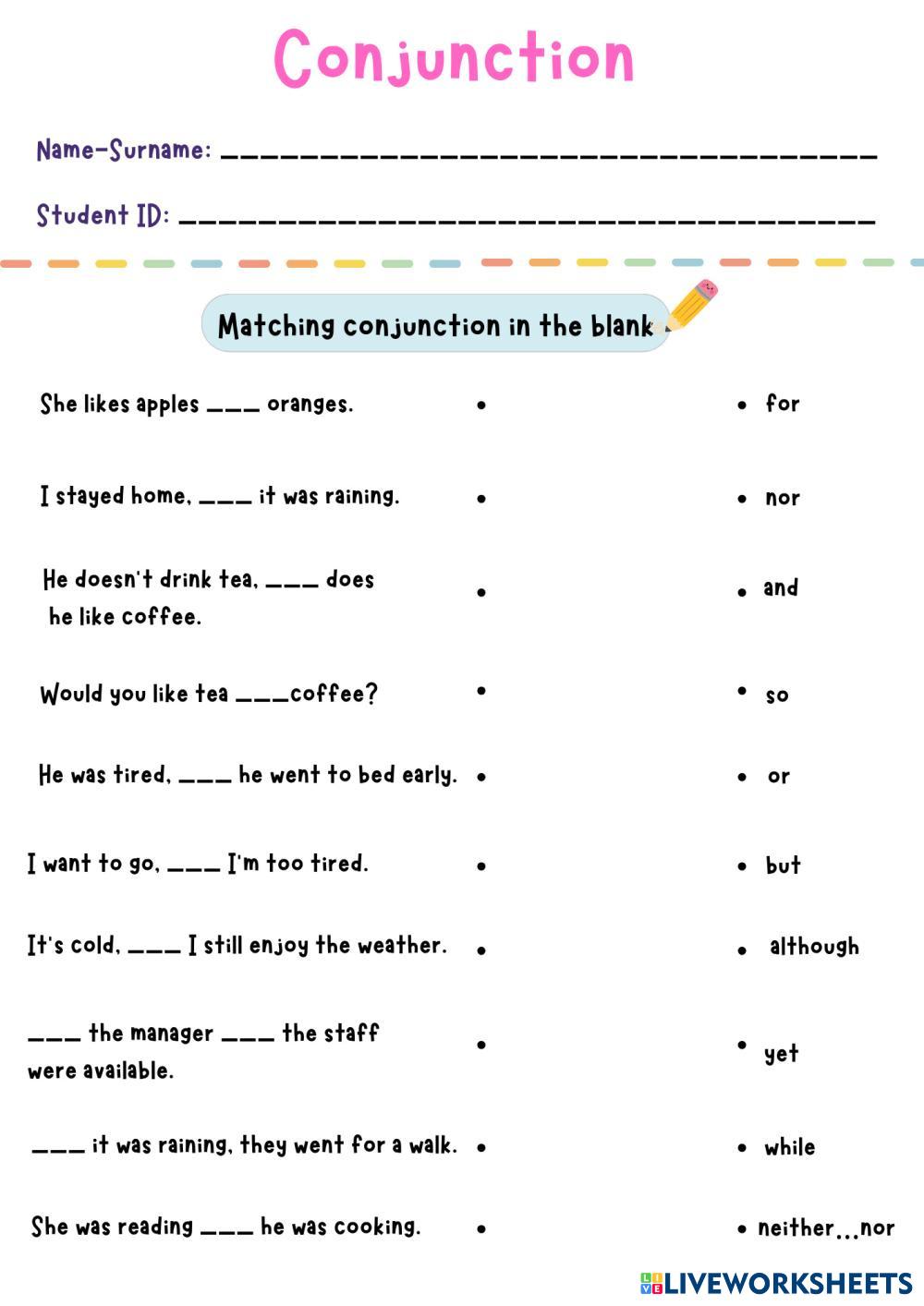 Conjunction 7837692 | Natruja Buanak | Live Worksheets