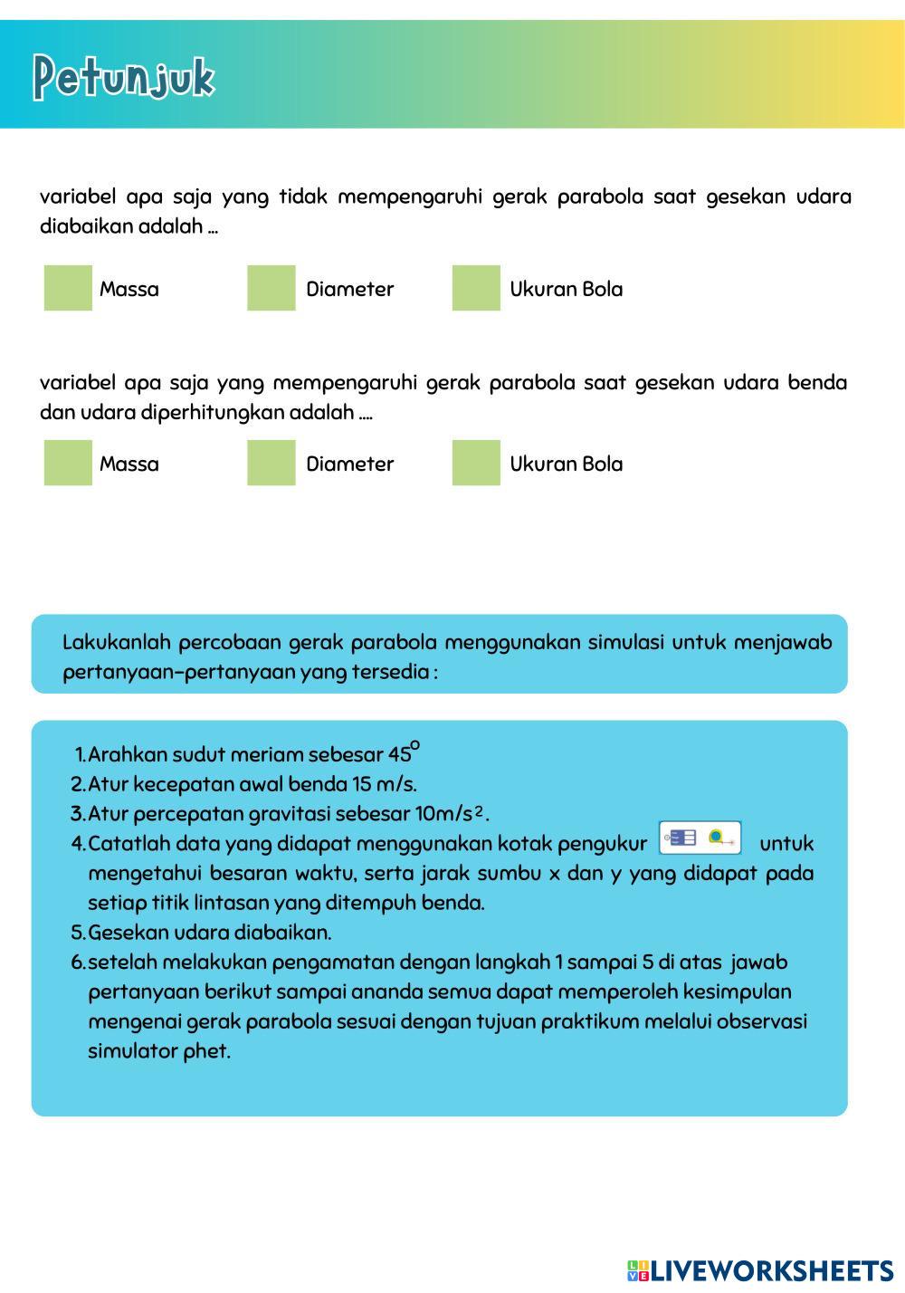 GERAK PARABOLA | Free Interactive Worksheets | 7839527