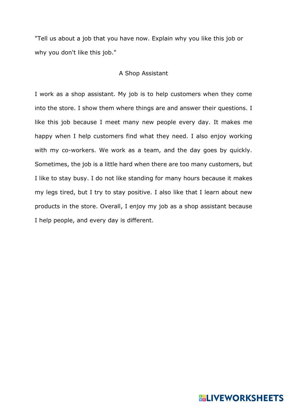 A Shop Assistant 7840687 | AllEnglishStudy | Live