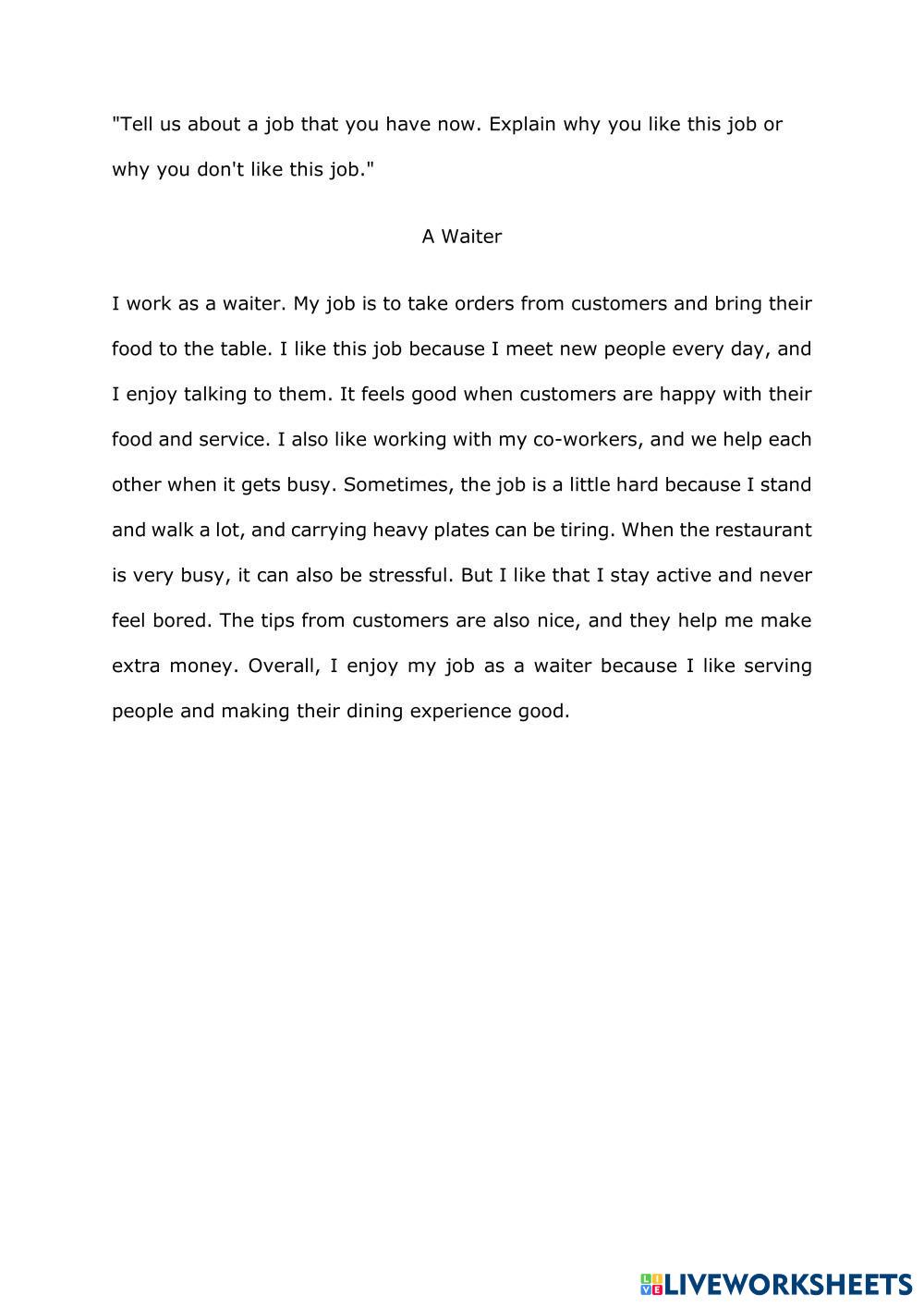 A Waiter | Free Interactive Worksheets | 7840701