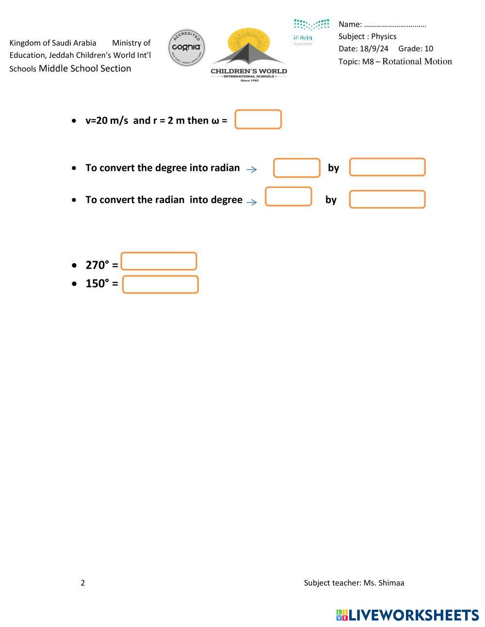 Describing Rotational Motion 7846596 | Shimaa ElKholy