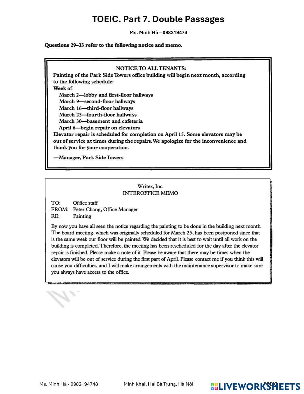 TOEIC PART 7: D… | Free Interactive Worksheets | 7848762