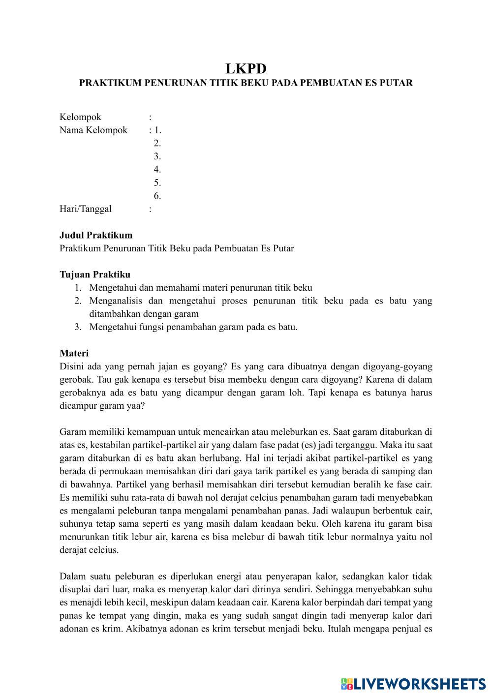 LKPD PRAKTIKUM … | Free Interactive Worksheets | 7849983