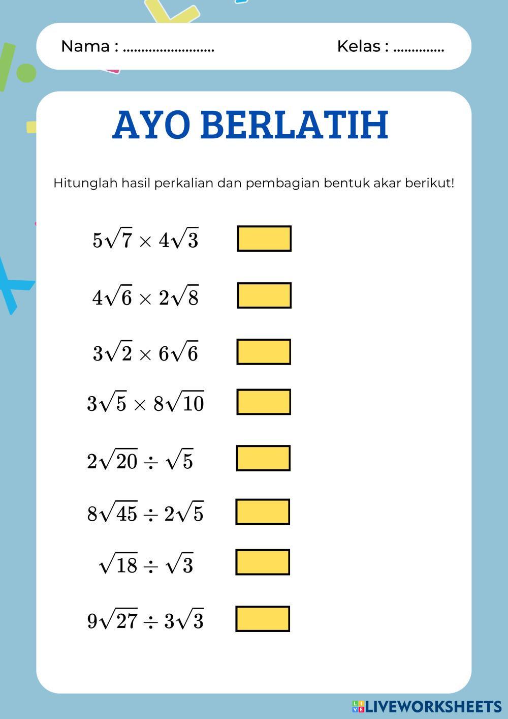 7851509 | Perkalian dan Pembagian Bentuk Akar | Mery