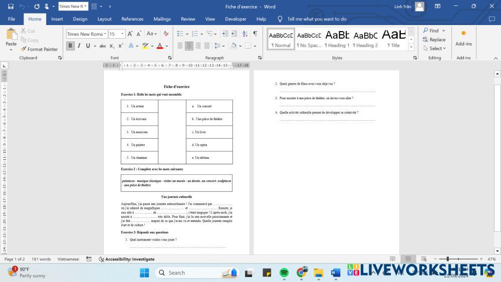 7852152 | Fiche d'exercices | Tran Thi Linh