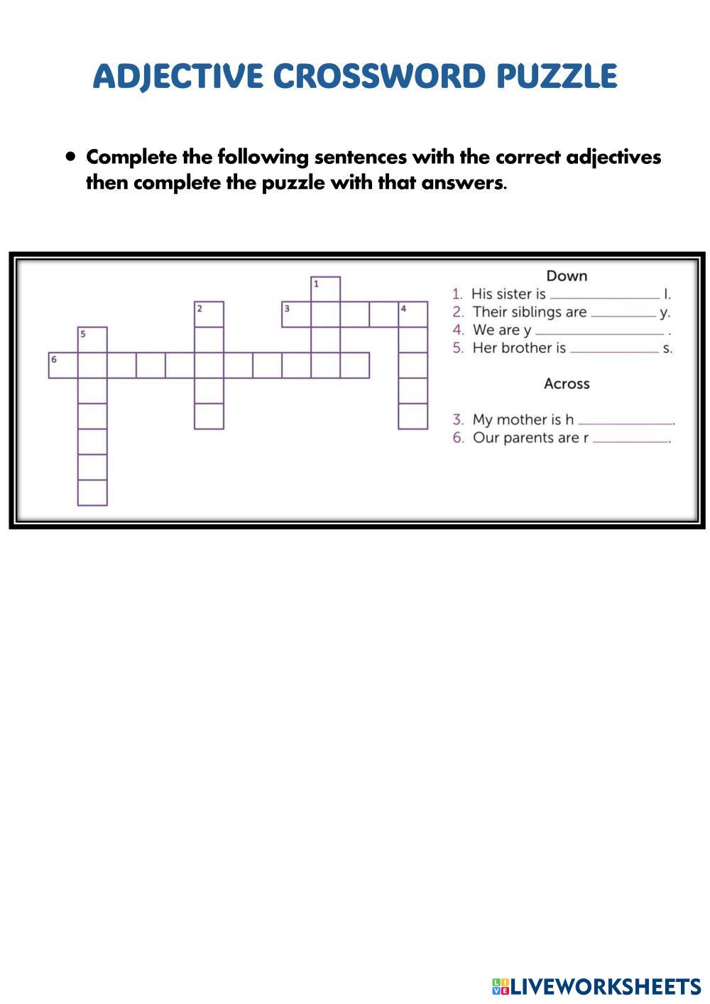 7854502 | Adjectives Crossword Puzzle | Jairo Ulises