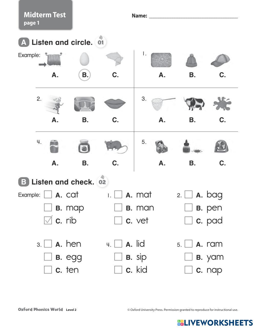 7856863 | Oxford Phonics 2 Midterm Test | Eiphyothar