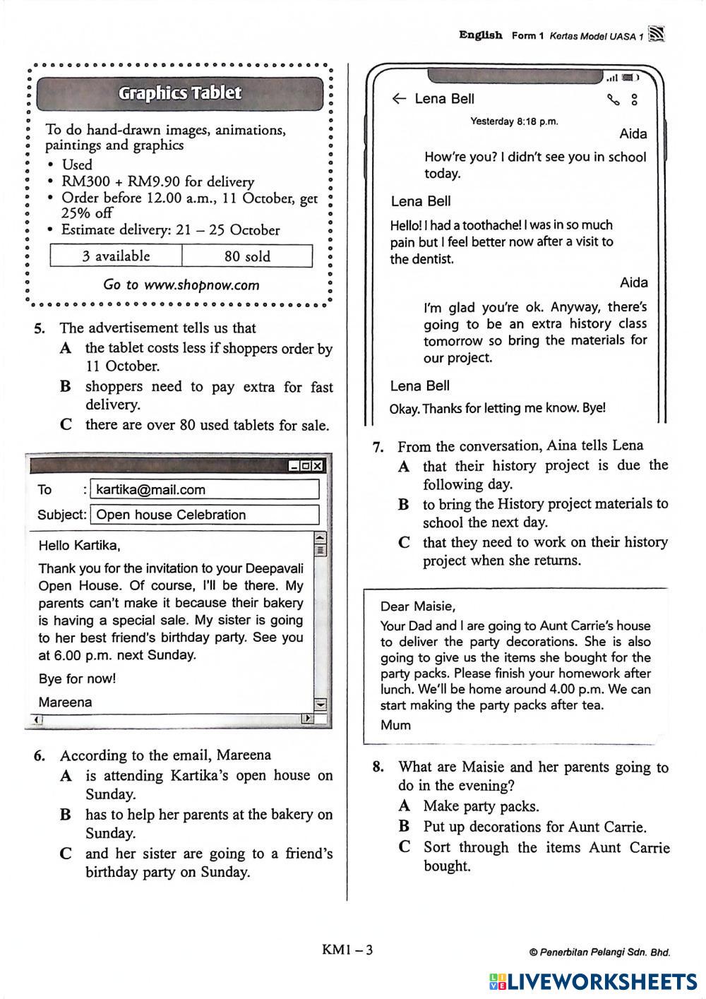 FORM 1 ENGLISH … | Free Interactive Worksheets | 7861472