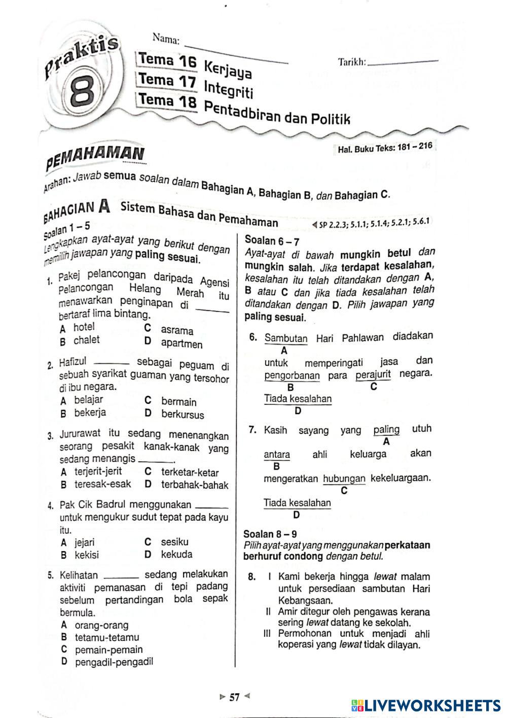 Ting 1 BM UASA… | Free Interactive Worksheets | 7861555