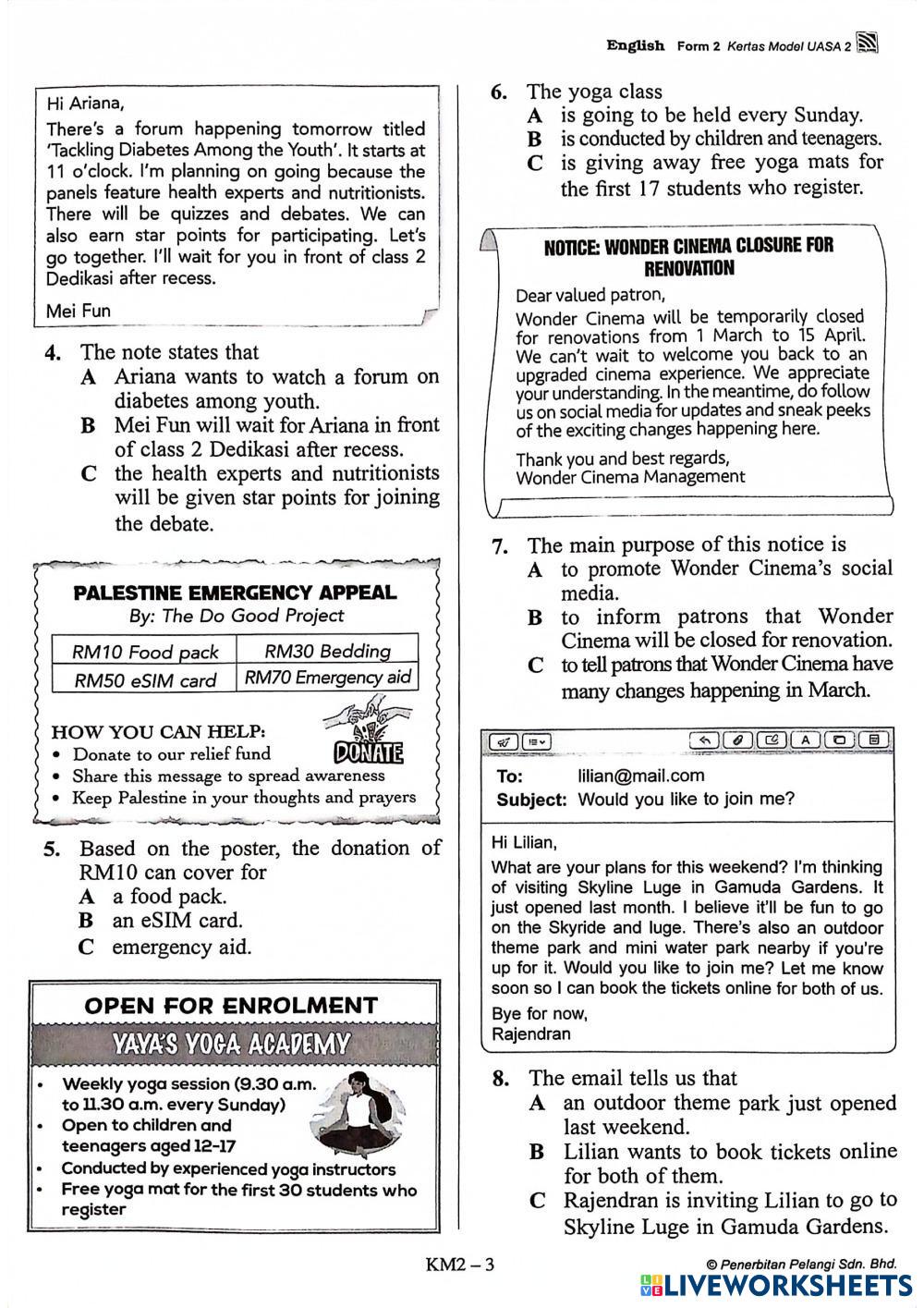 FORM 2 ENGLISH … | Free Interactive Worksheets | 7861817