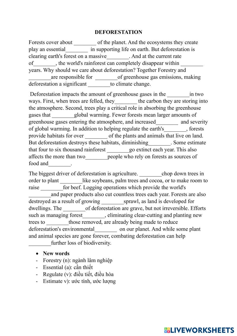 Deforestation 7864957 | hoaian109 | Live Worksheets