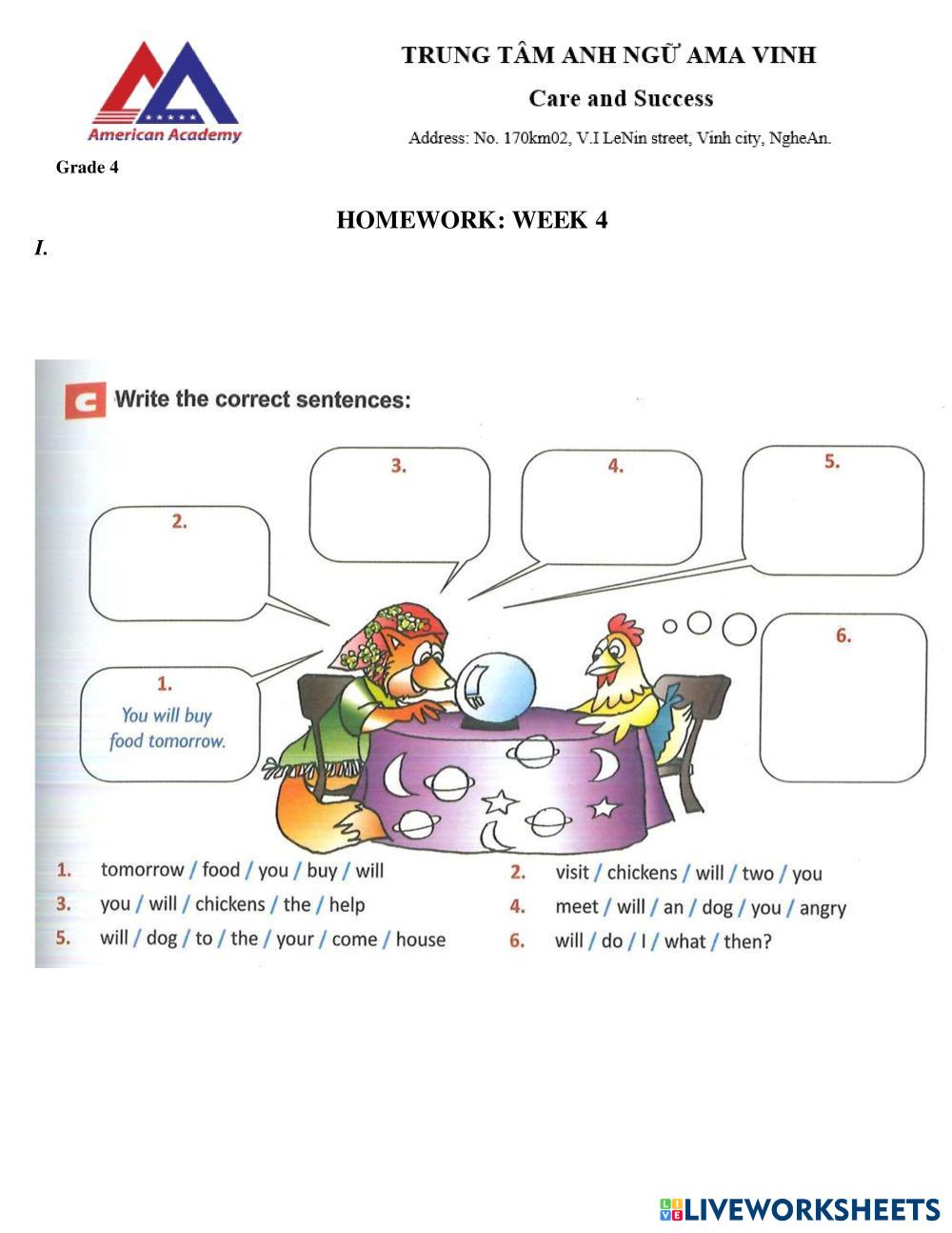 G4 - HOMEWORK - WEEK 4 7865863 | dqdht | Live Worksheets