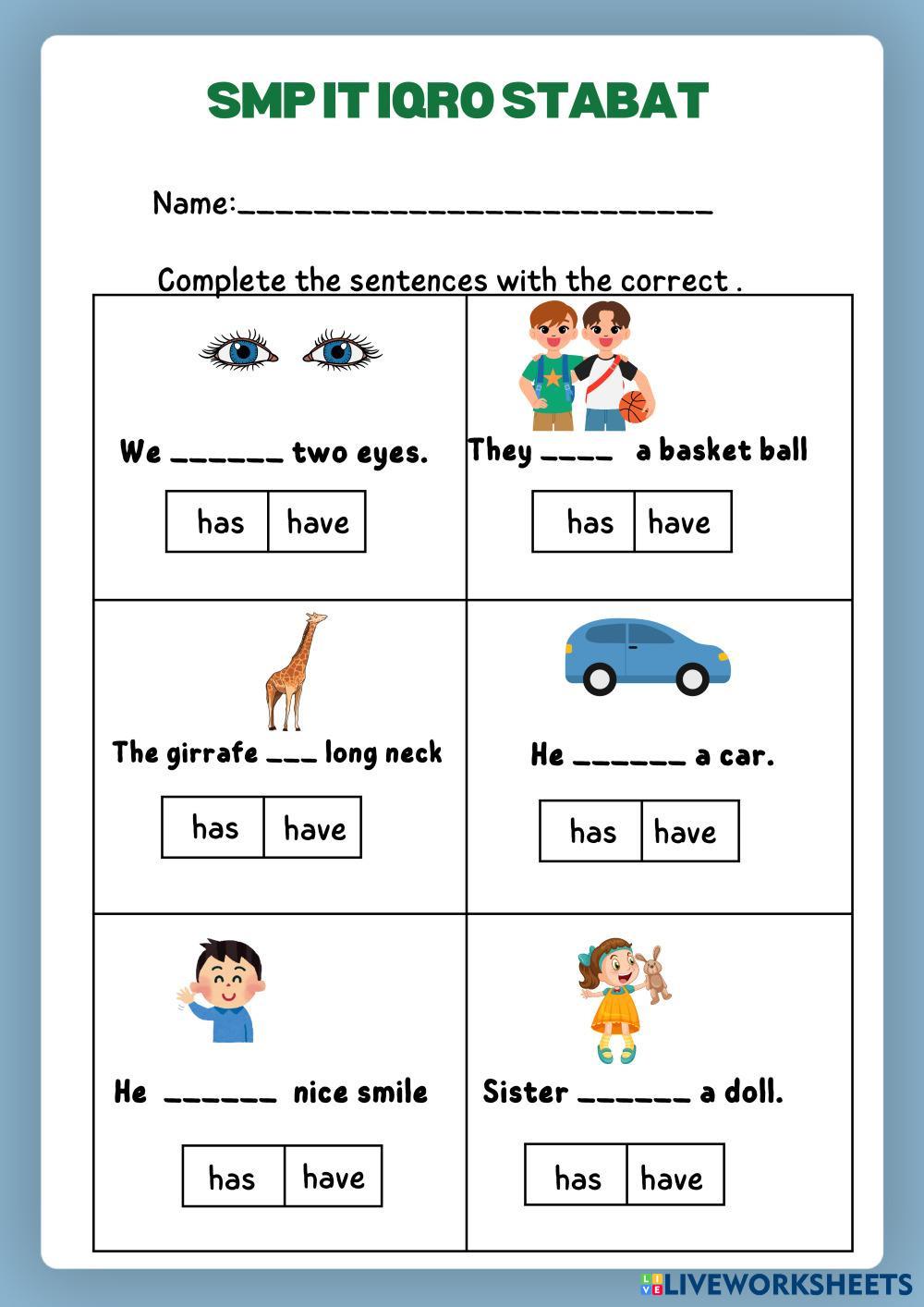 HAVE DAN HAS | Free Interactive Worksheets | 7868661