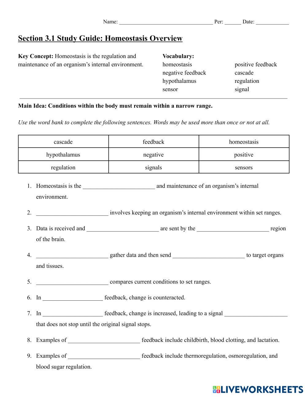 3.1 Homeostasis study guide 7868836 | Sara McMahon | Live