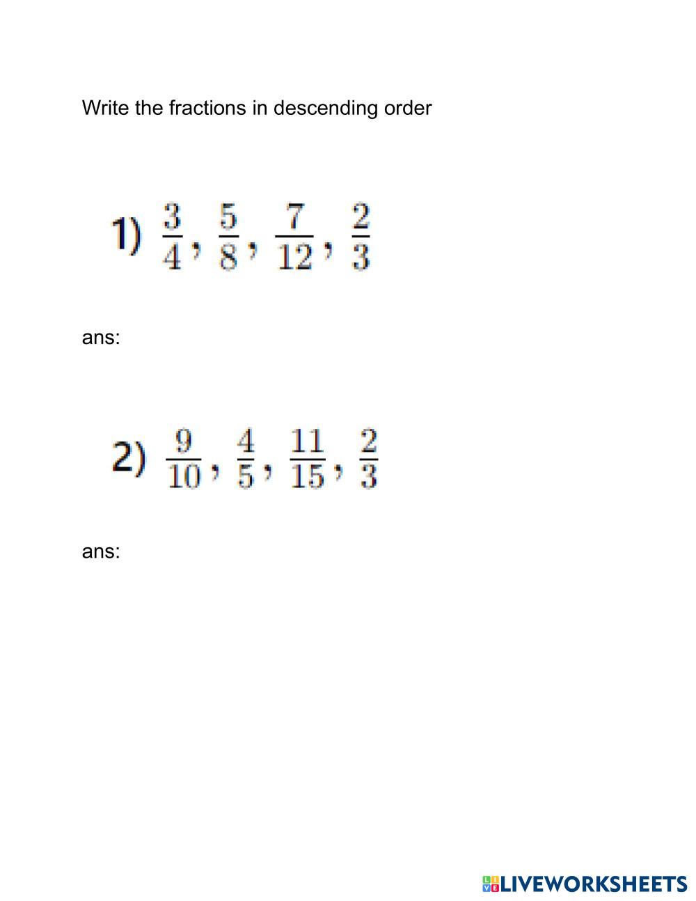 7997670 | FRACTIONS IN DESCENDING ORDER | GEEVAN